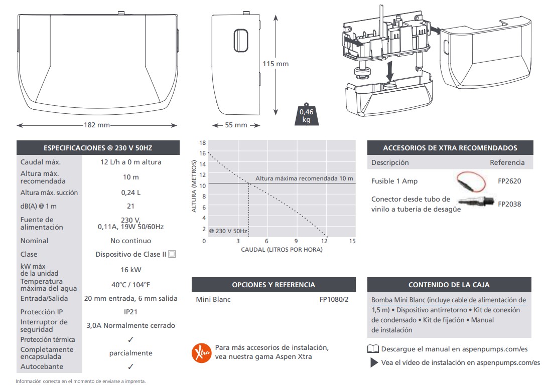 Bomba de drenaje Aspen Pumps Mini Blanc - ClimaPrecio
